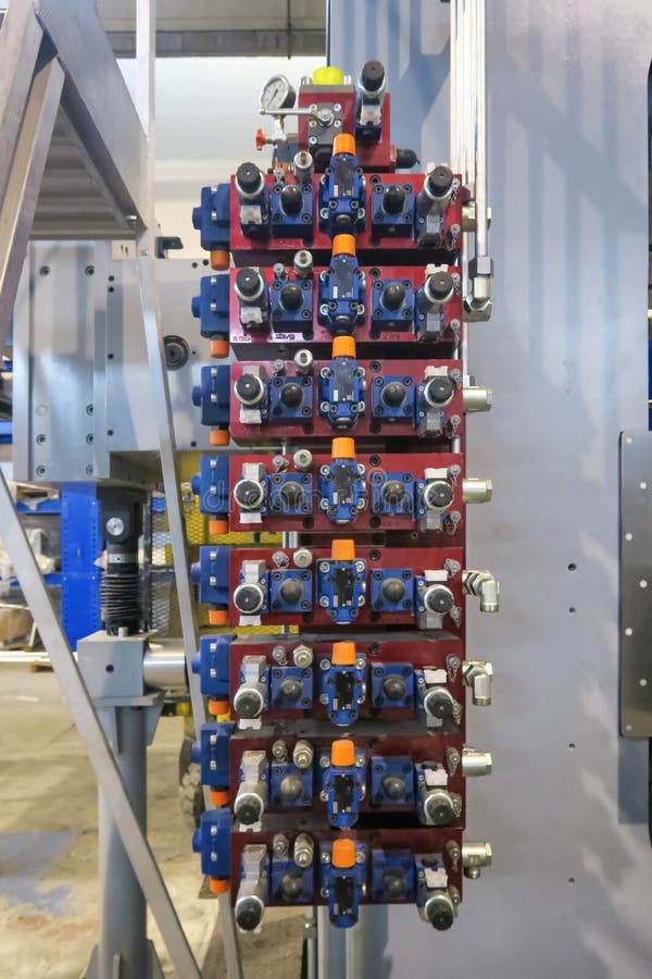 A Panel with a Circuit of Hydraulic Valves and Solenoid Valves ...