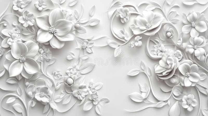 A Panel with a Classical Style, Displaying an Intricate White Floral ...