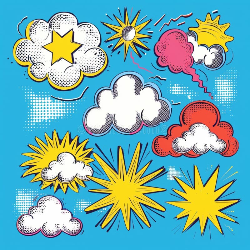 Panel Collage Featuring Vibrant Comic-style Illustrations of Sunbursts ...