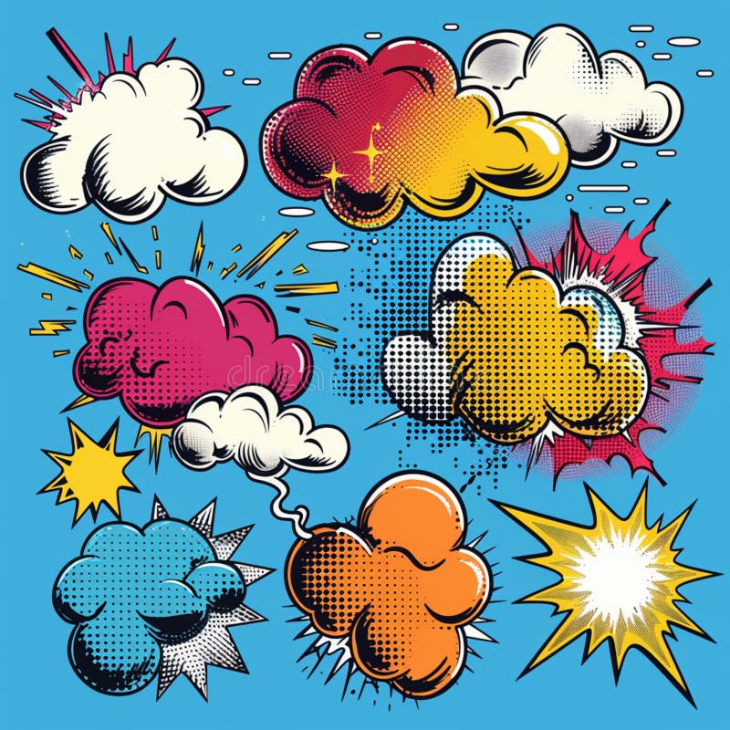 Panel Collage Featuring Vibrant Comic-style Illustrations of Sunbursts ...