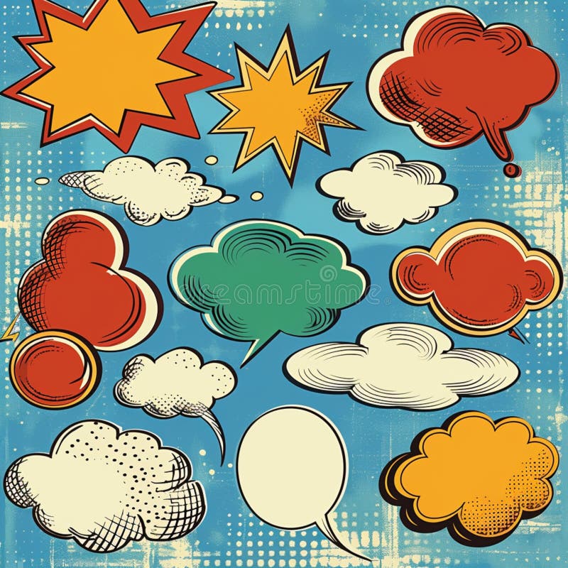 Panel Collage Featuring Vibrant Comic-style Illustrations of Sunbursts ...