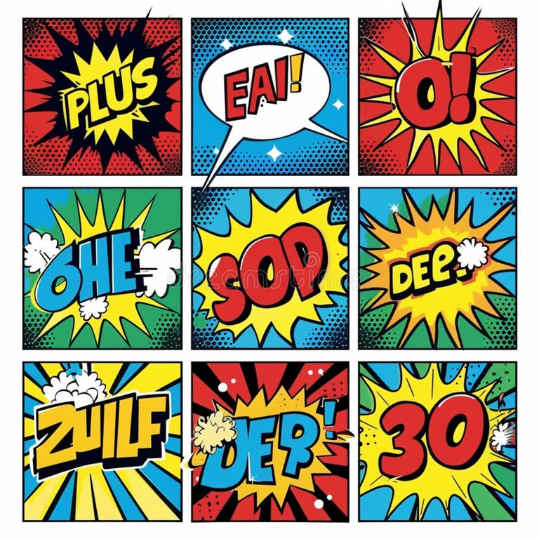 Panel Collage Featuring Vibrant Comic-style Illustrations of Sunbursts ...