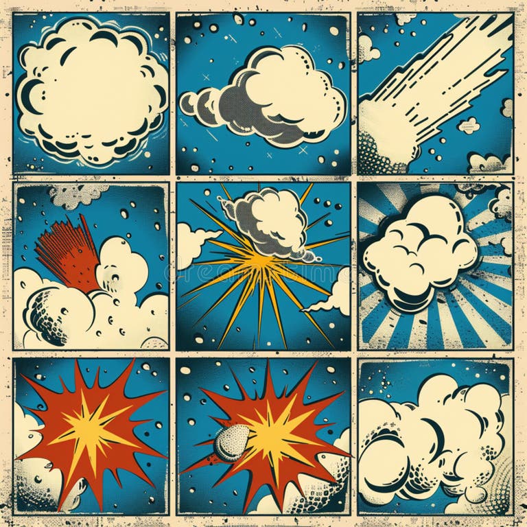 Panel Collage Featuring Vibrant Comic-style Illustrations of Sunbursts ...