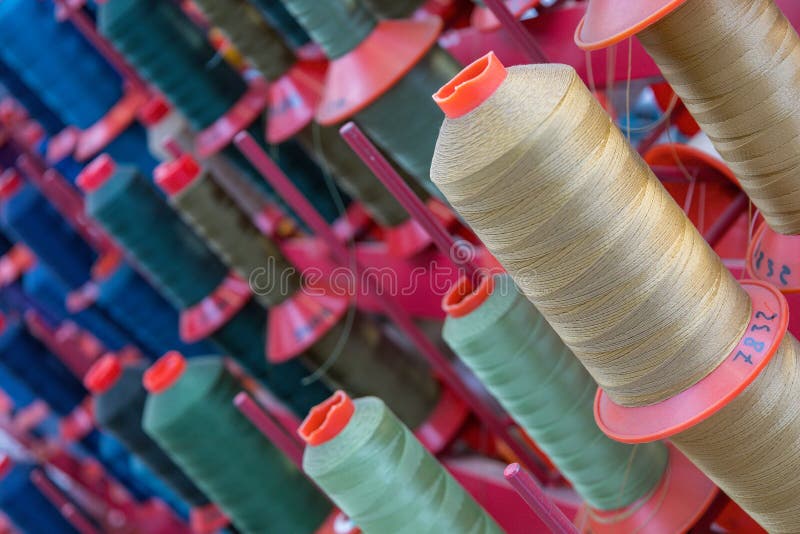 Panel of Colored Yarn Rolls for Textile Industry Stock Photo - Image of ...