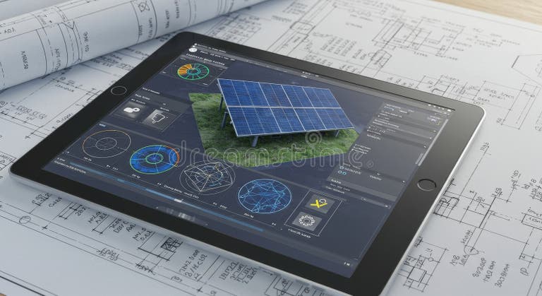 Panel Design Software on Tablet and Blueprint Solar Panel Design ...