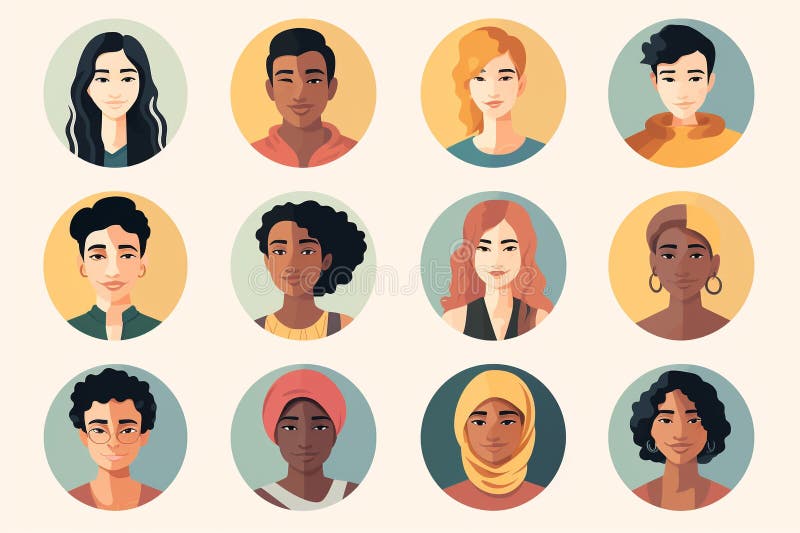 A Panel of Different Faces, Mixed Races and Genders Stock Illustration ...