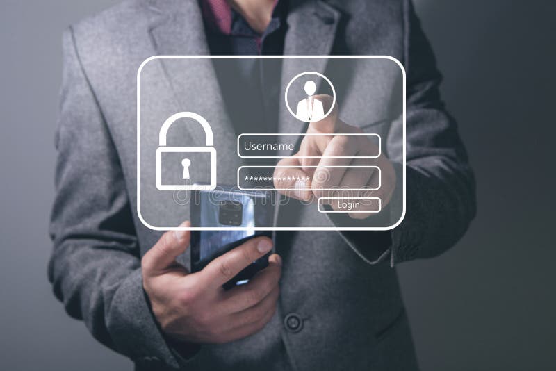 Panel for Entering Login and Password. Man Tapping on the Screen Stock ...