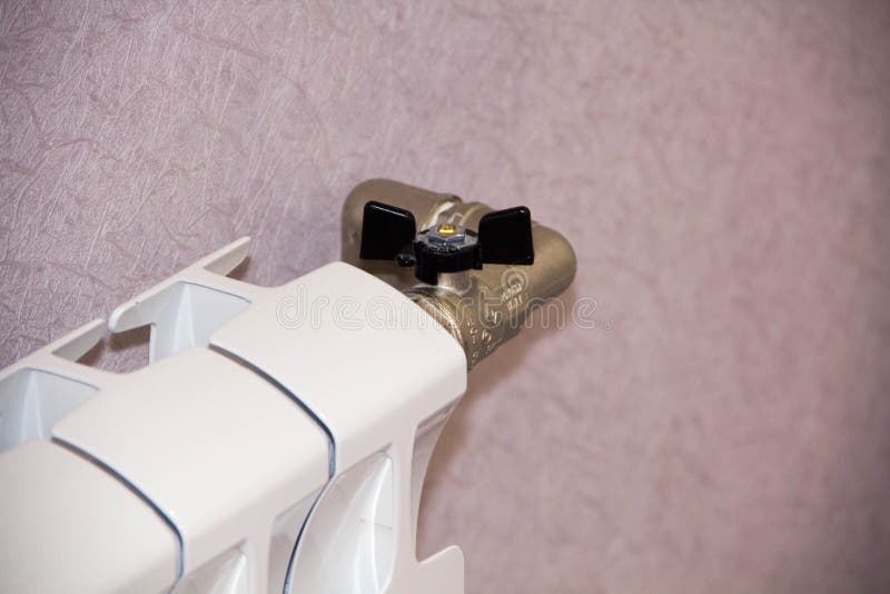 Panel Heating with Heat Regulator. White Radiator. Temperature Knob of ...