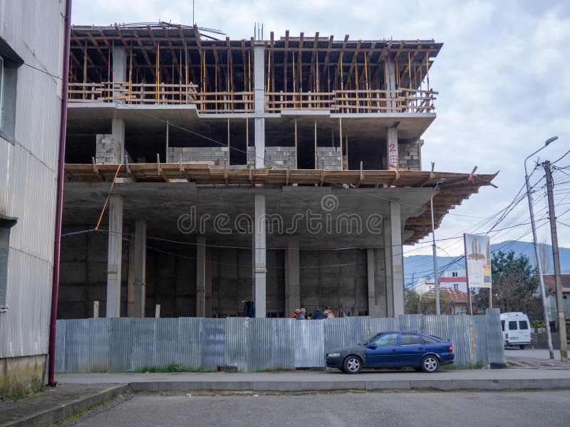 Panel House Under Construction. Building Frame. Tall House Under ...
