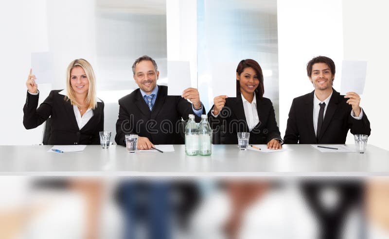 Panel Judges Holding Bad Score Signs Stock Image - Image of judge ...