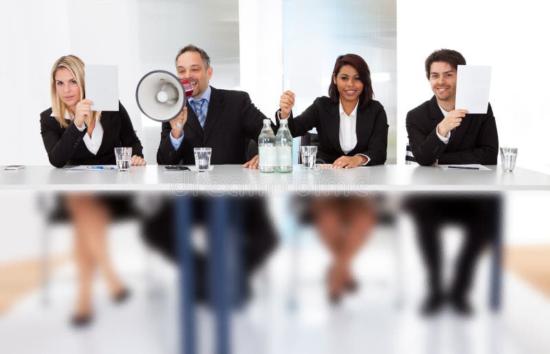 Panel Judges Holding Empty Score Signs Stock Image - Image of placard ...