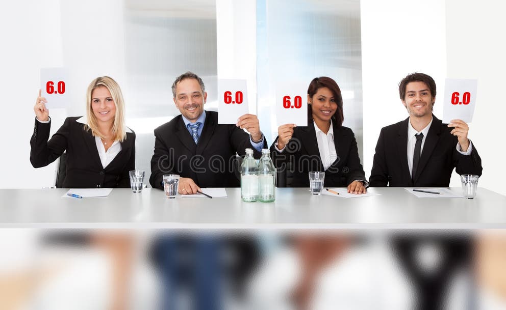 Panel Judges Holding Perfect Score Signs Stock Photo - Image of judge ...