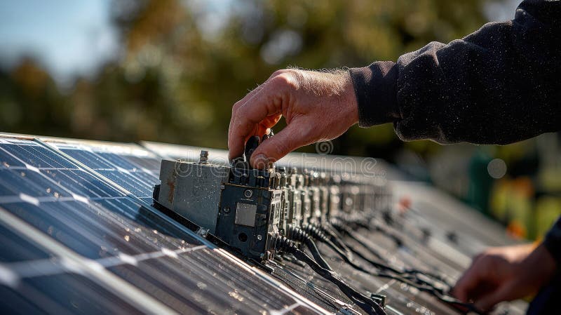 Panel Junction Box Inspection on Solar Array with Technician Hand ...