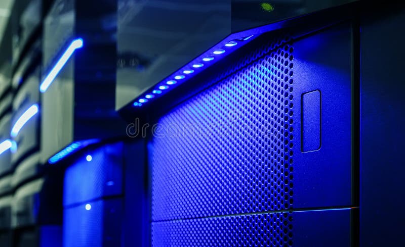 Panel Mainframe Closeup Blue Blur Server Room Stock Image - Image of ...