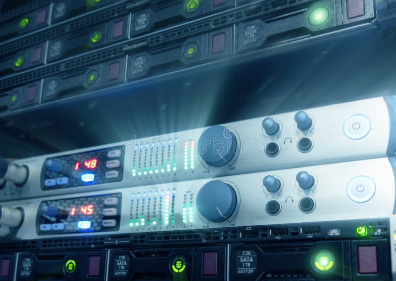 Panel Modern Servers in the Data Center. Supercomuter Telecommunication ...