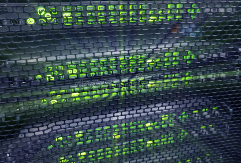 Panel Modern Servers in the Data Center. Supercomuter Telecommunication ...