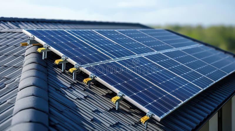 Panel Mounting Brackets with Yellow Clamps Securing Solar Panels on ...