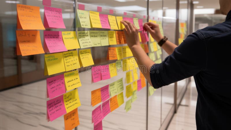 Panel with notes at work stock illustration. Illustration of priorities ...