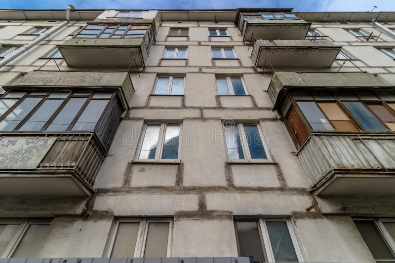 Panel Old Building with Balconies in Russia, Soviet Architecture House ...