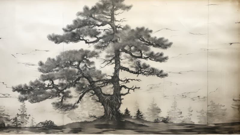 Panel pine tree etching stock illustration. Illustration of striking ...