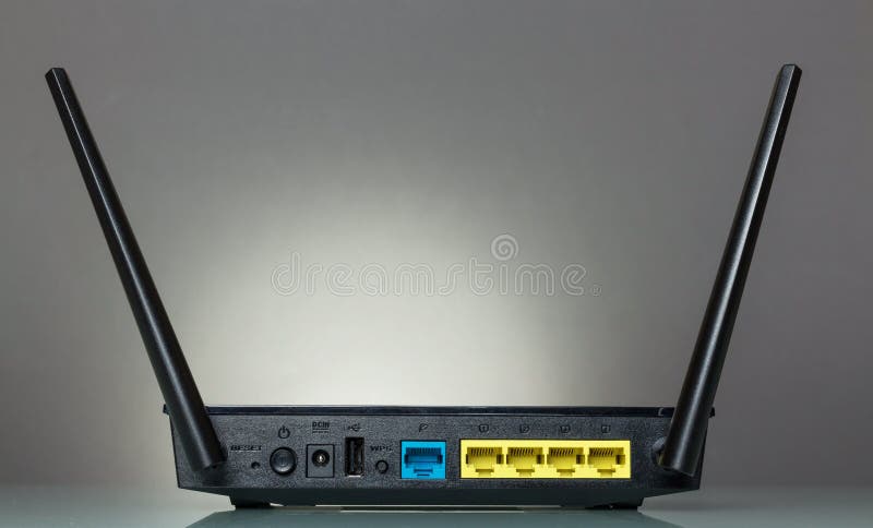 Panel of Router with Jacks for Connections on Gray Stock Photo - Image ...