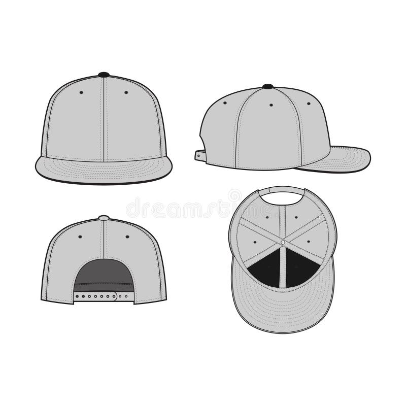 6-Panel Snapback Cap Fitted Cap Vector Technical Drawing Blank ...