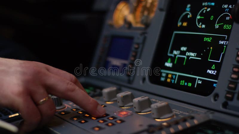 Panel of Switches on an Aircraft Flight Deck. Autopilot Control Element ...
