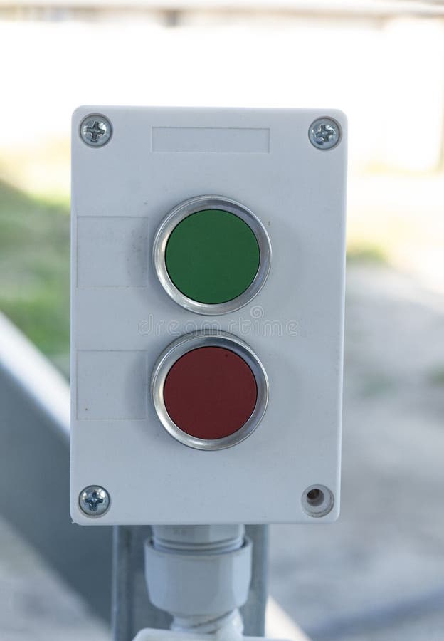 Panel with Two Buttons for Controlling Equipment in Red and Green ...
