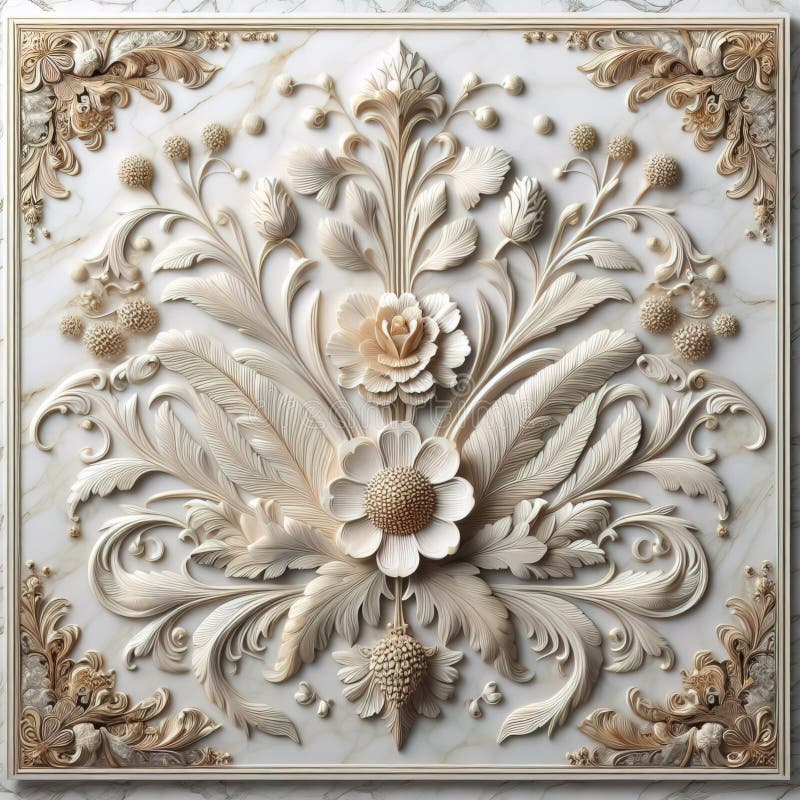 Panel Wall Art, Marble Background with Flower Designs, Wall Decoration ...