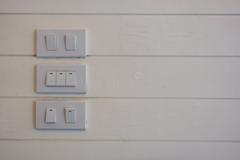 Panel of a White Switch on Off Lights Located on Old Wood White Wall ...