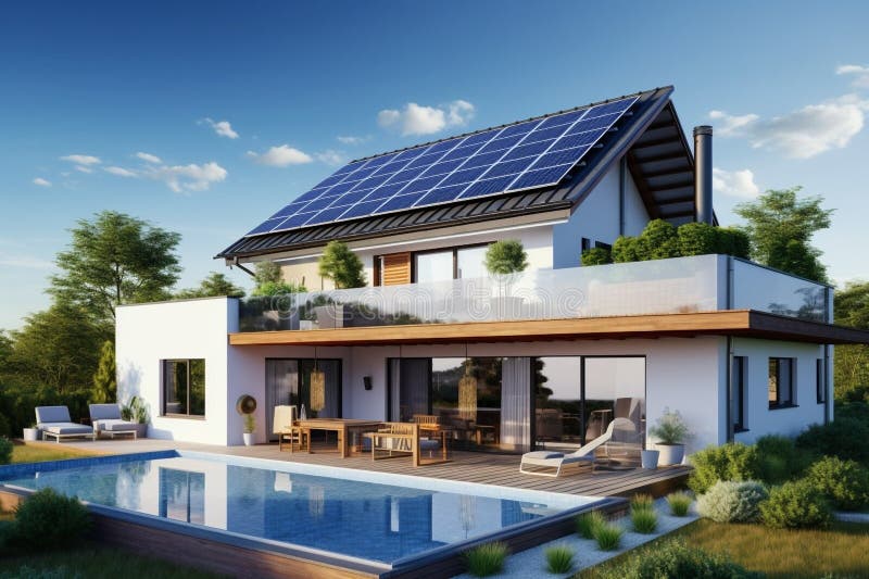 Paneles Solares En El Techo De La Casa Foto de archivo - Imagen de ...