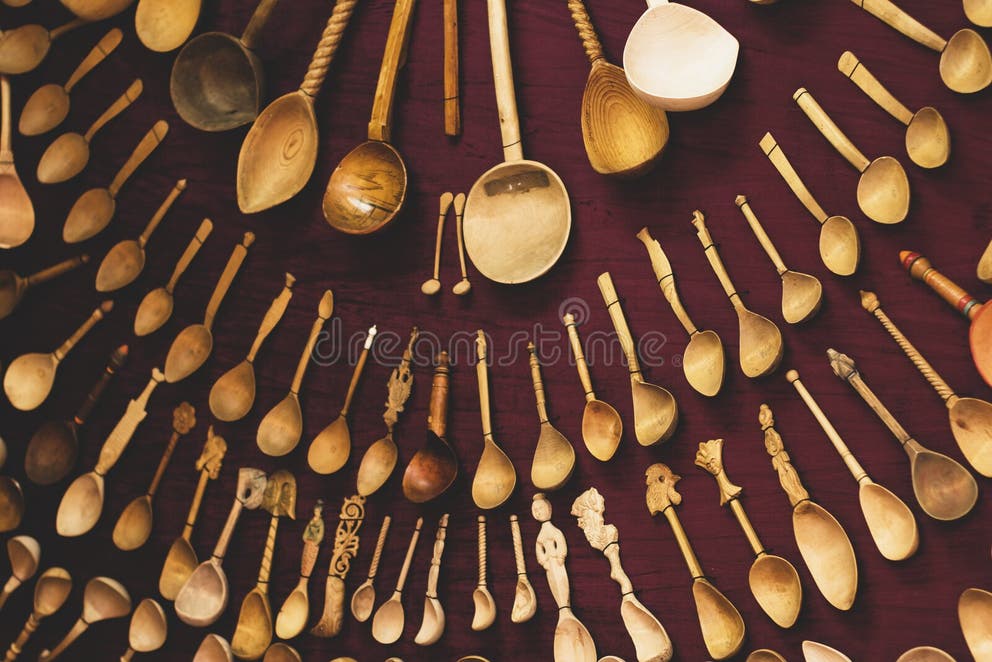 Panels of Old Wooden Spoons of Different Frames in the Museum of Spoons ...