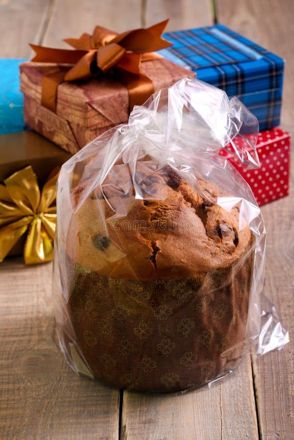 Panettone Bread Wrapped in Plastic Stock Image - Image of sweet, cake ...