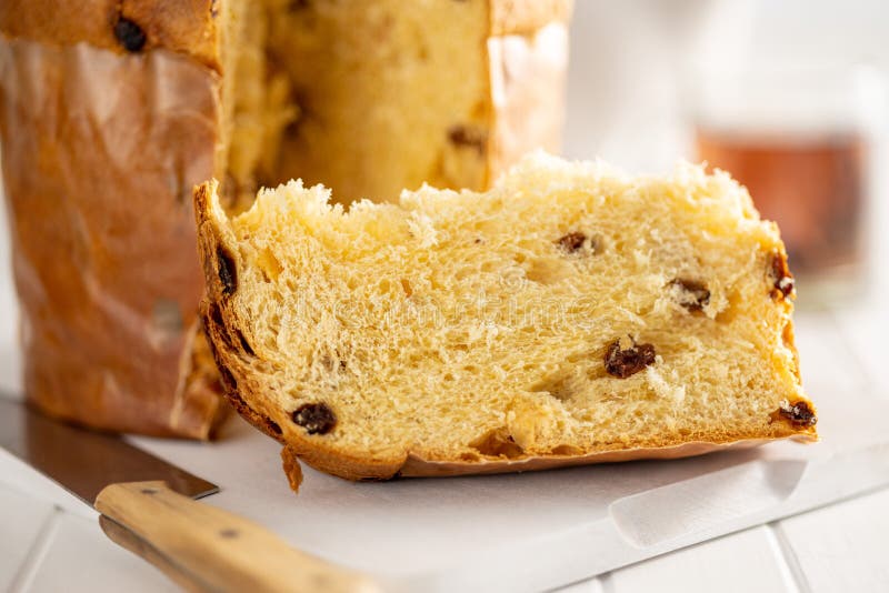 Panettone Christmas Cake. Italian Sweet Bread on White Kitchen Table ...