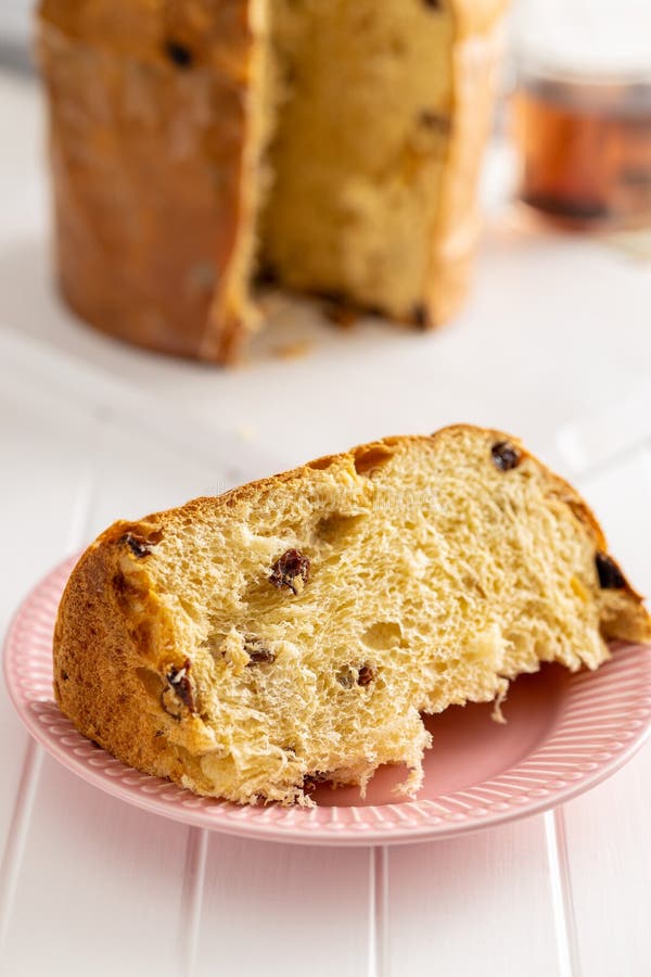 Panettone Christmas Cake. Italian Sweet Bread on White Kitchen Table ...