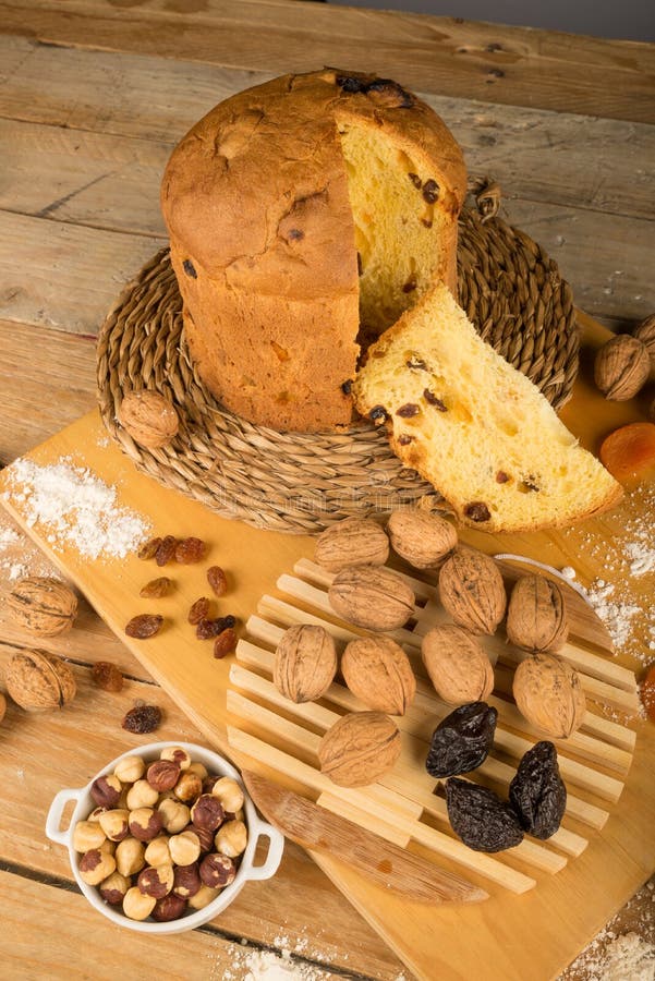 Panettone and Ingredients Still Life Stock Photo - Image of hazelnuts ...