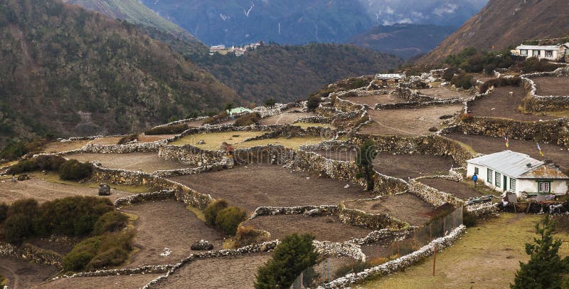 Pangboche village stock image. Image of architecture - 37137207