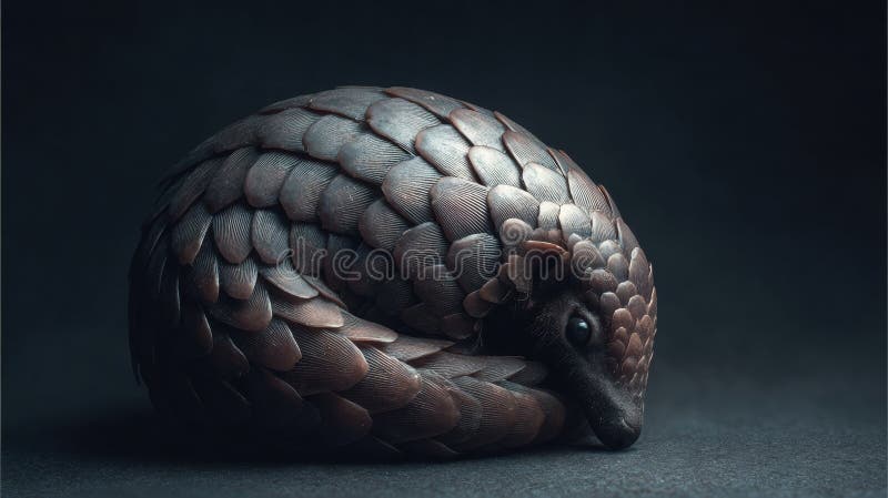 Pangolin Curled into a Ball Under Soft Light with Space for Messaging ...