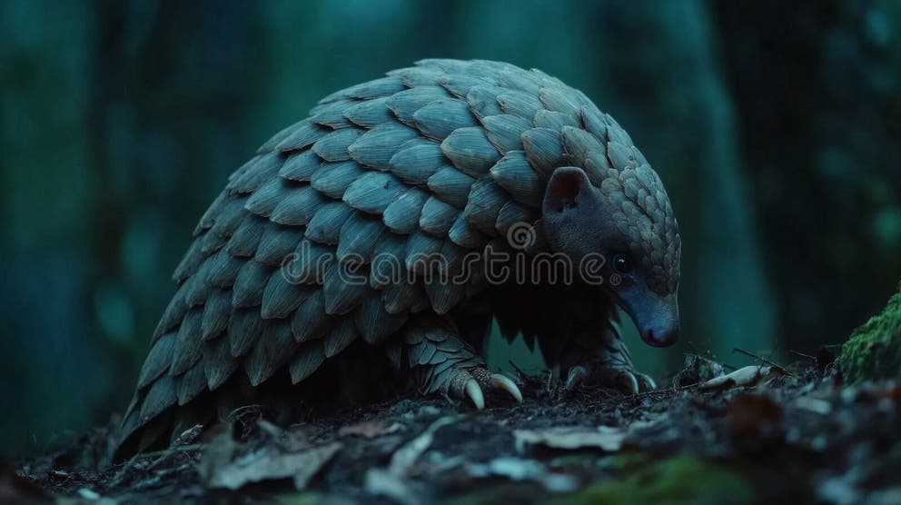 Pangolin Foraging in a Dark Tropical Forest at Night Stock Illustration ...