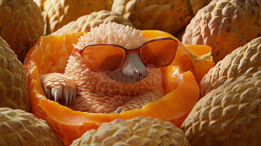 Pangolin in Papaya Float, Sharp Sunglasses, Texture Pop . Stock ...