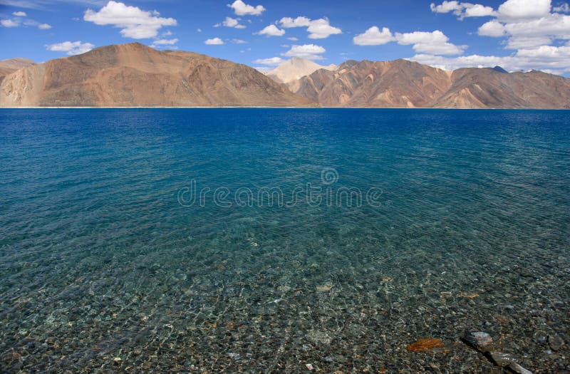 Pangong Lake with Clear Blue Sky Stock Photo - Image of high, cloud ...