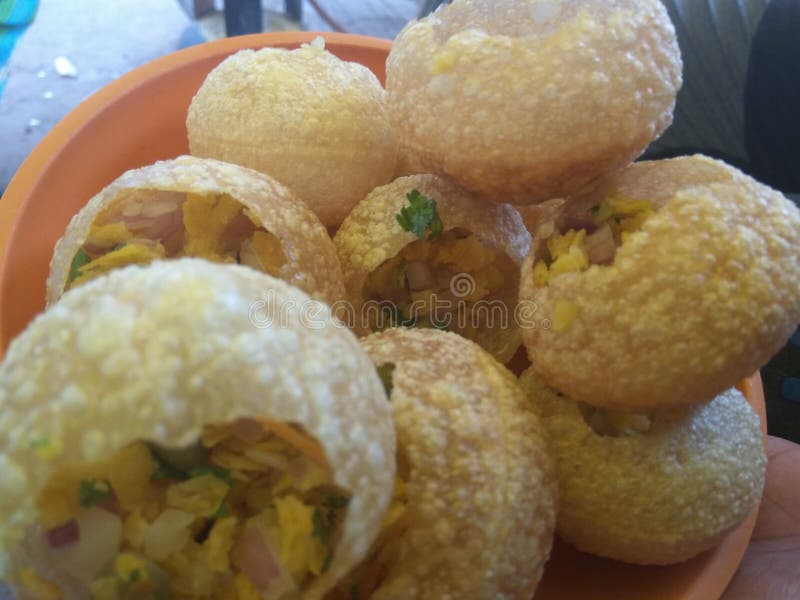 Pani Poori Plate with Pack of Pani Poori on Road Stock Photo - Image of ...