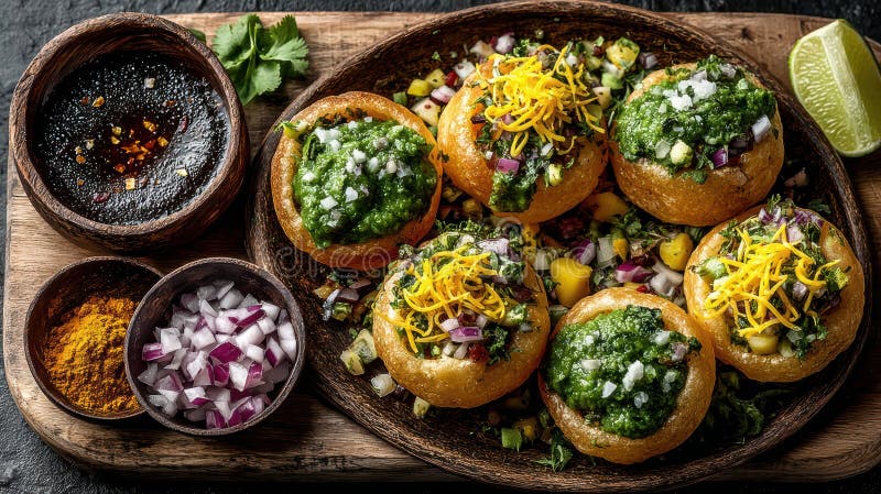 Pani Puri Plate with Ingredients on Side Stock Illustration ...