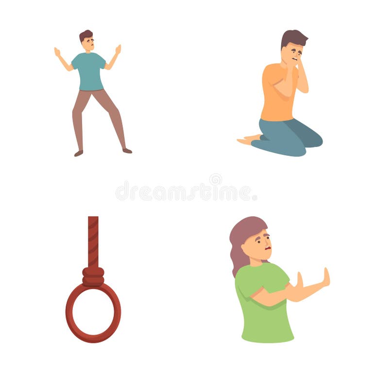 Panic Attack Icons Set Cartoon Vector. Anxious and Afraid People Stock ...