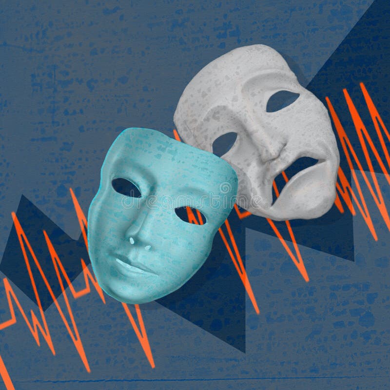 Illustration Metaphor with the Image of the Cardiogram and Masks Stock ...