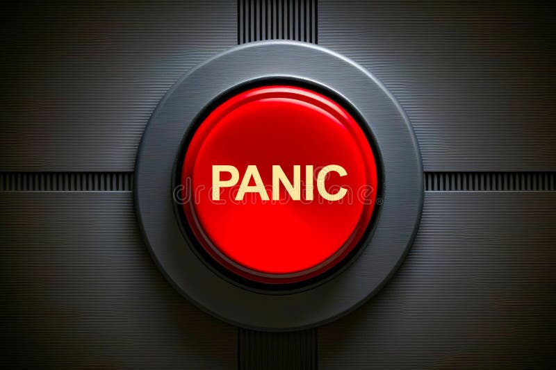 Panic Concept with Red Button with Text Panic on the Metal Wall ...