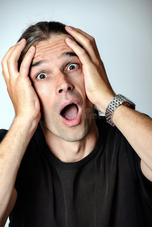 Terrified Man Trapped at the Top of a Ladder Stock Image - Image of ...