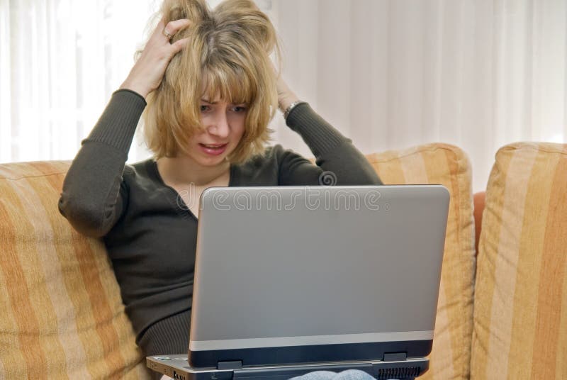 Panic on the laptop stock image. Image of chest, women - 12685697
