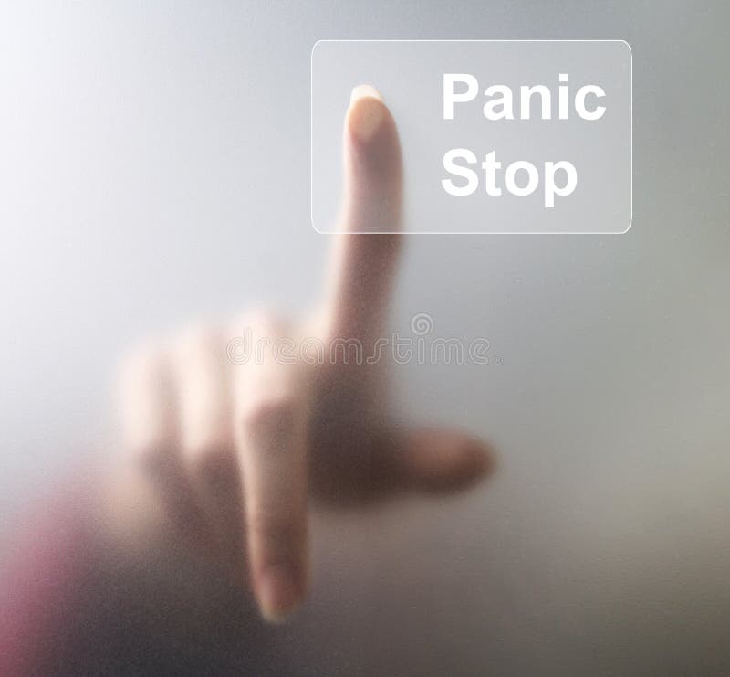 Panic Stop Button. a Finger Pressing a Glass Panic Button on Grey ...