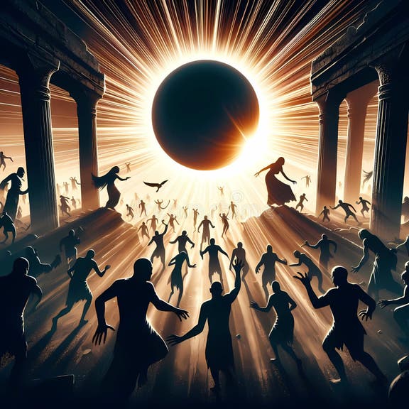 Prehistoric Solar Eclipse Panic Stock Illustration - Illustration of ...